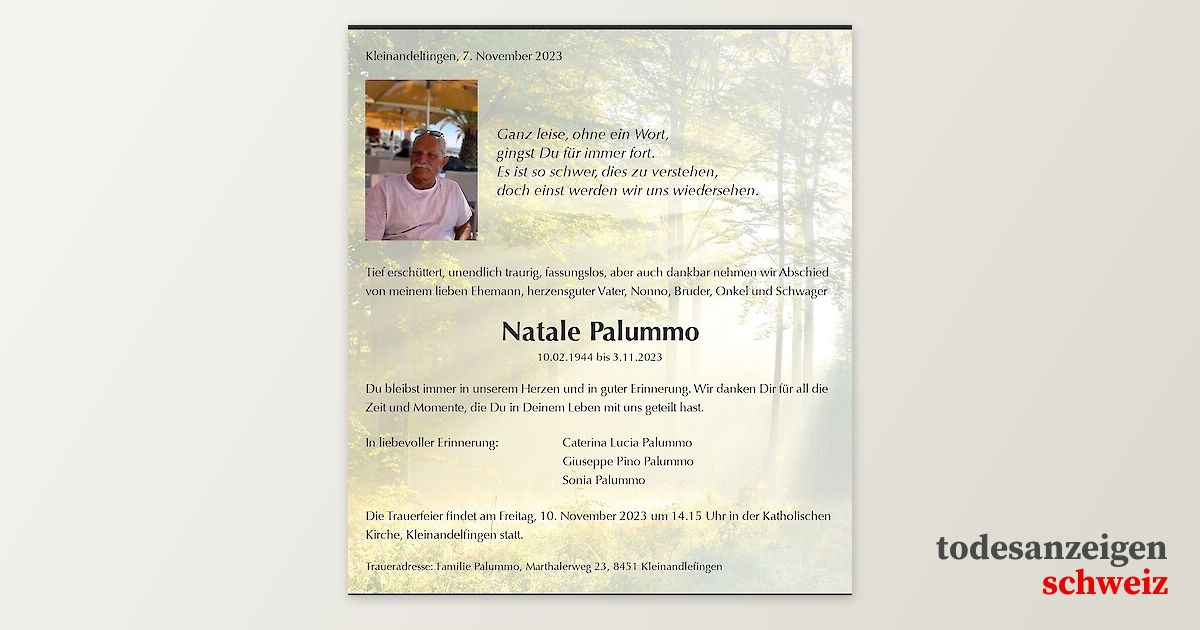 Todesanzeige Natale Palummo, Kleinandelfingen
