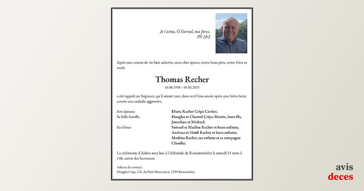 Todesanzeige Thomas Recher – todesanzeigenschweiz.ch